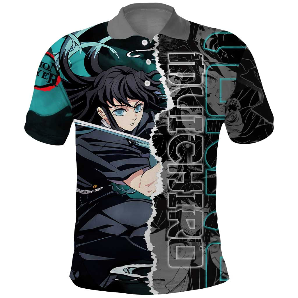 Muichiro Tokito Demon Slayer Polo Shirt with Mist Hashira Sword Pose ...