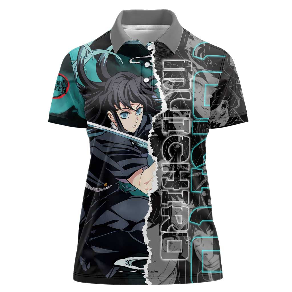 Muichiro Tokito Demon Slayer Women Polo Shirt with Mist Hashira Sword ...