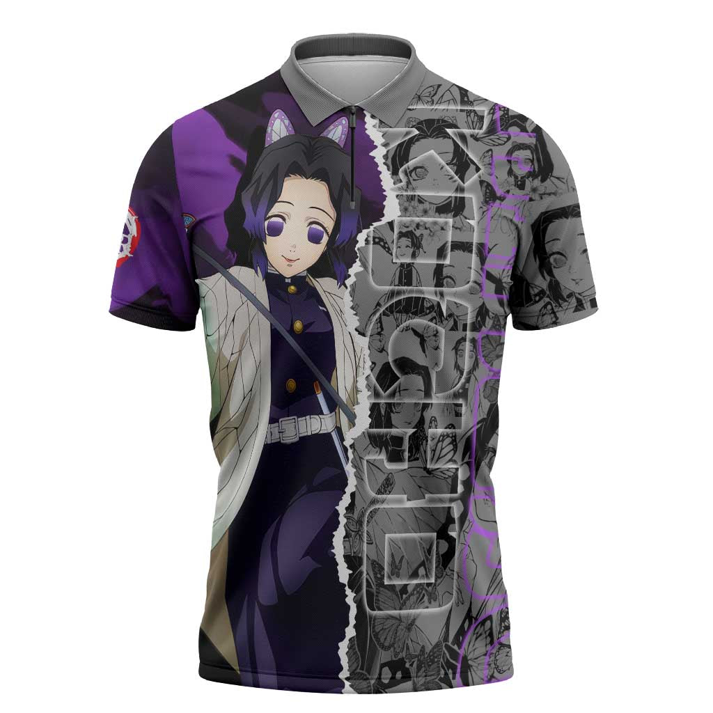 Shinobu Kocho Demon Slayer Zipper Polo Shirt with Insect Hashira Sword ...