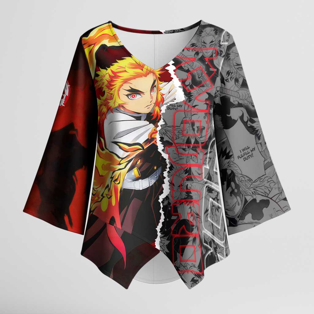 Kyojuro Rengoku Demon Slayer Kimono Sleeve Blouse with Flame Hashira ...