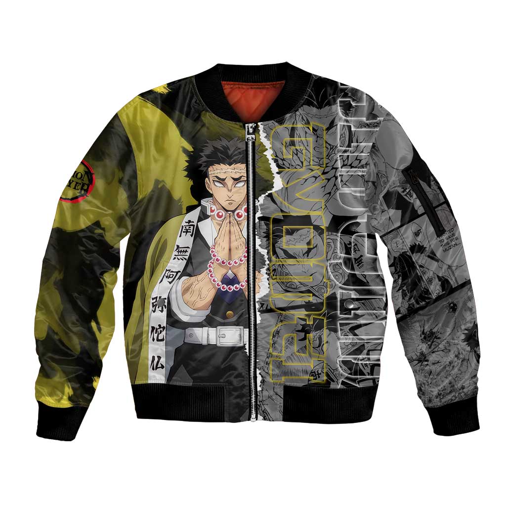 Gyomei Himejima Demon Slayer Sleeve Zip Bomber Jacket with Stone ...