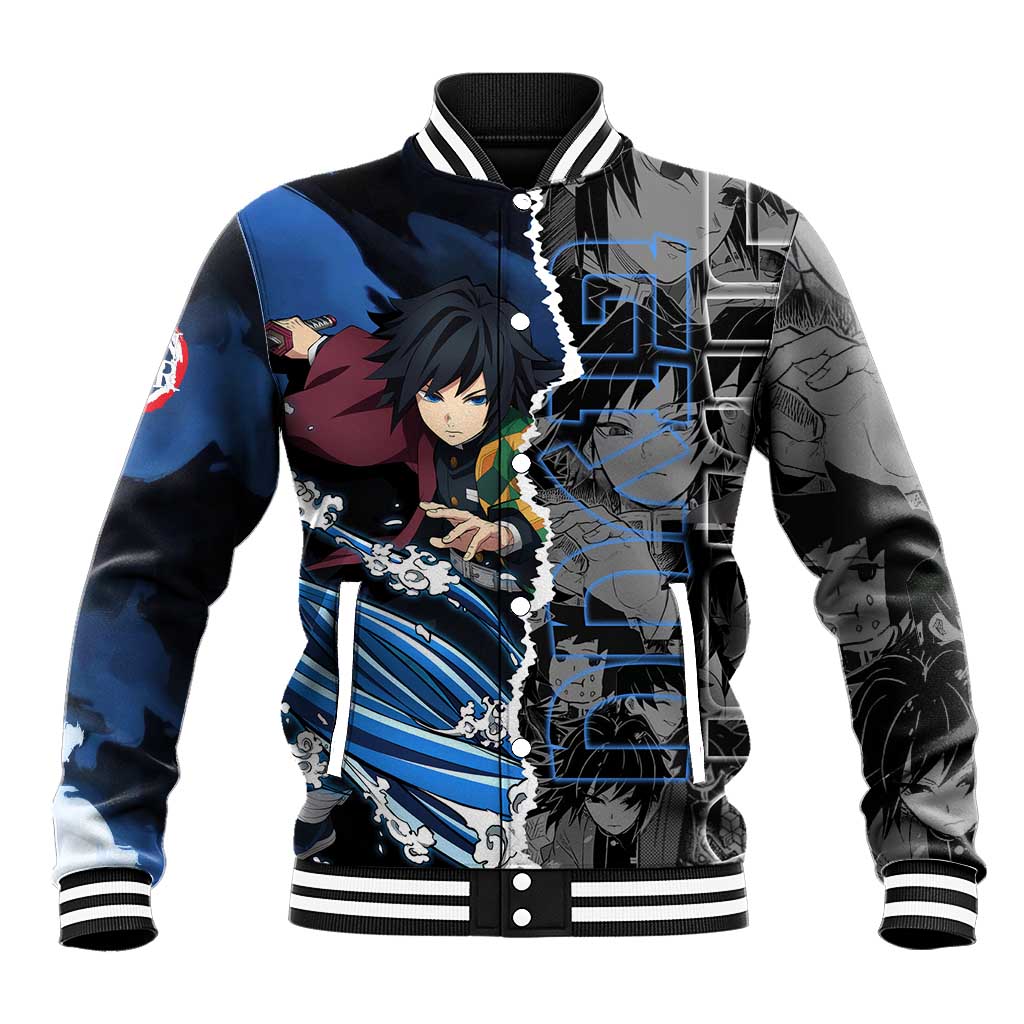 Giyu Tomioka Demon Slayer Baseball Jacket with Water Hashira Sword Pose ...