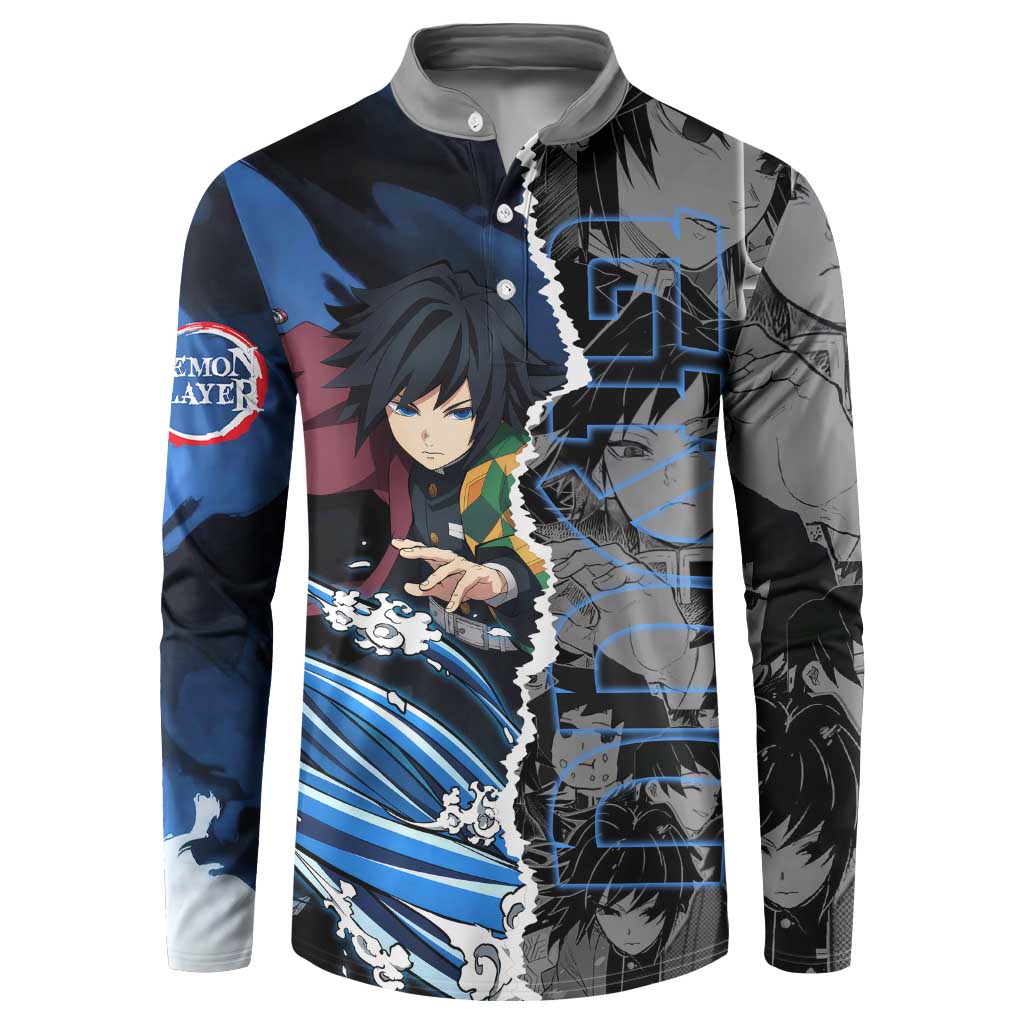 Giyu Tomioka Demon Slayer Button Sweatshirt with Water Hashira Sword ...