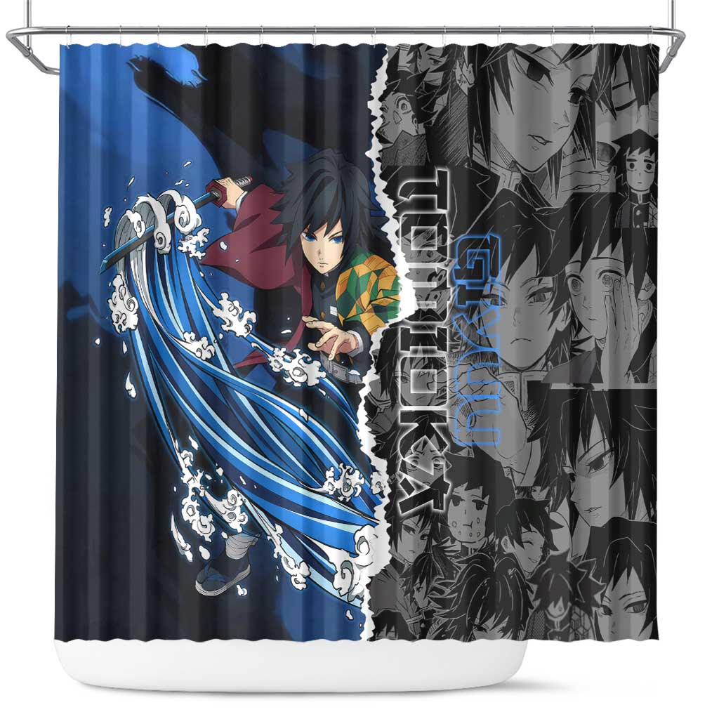Giyu Tomioka Demon Slayer Shower Curtain with Water Hashira Sword Pose ...