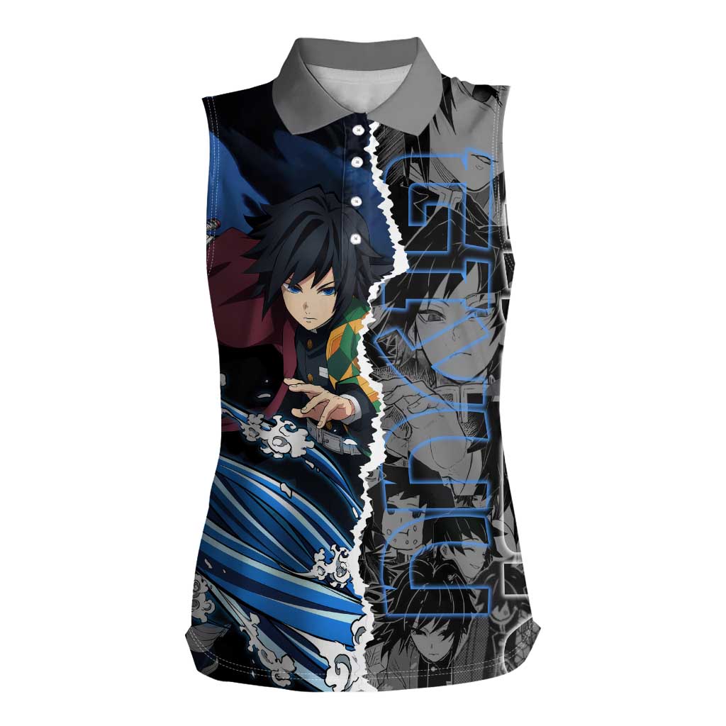 Giyu Tomioka Demon Slayer Women Sleeveless Polo Shirt with Water ...
