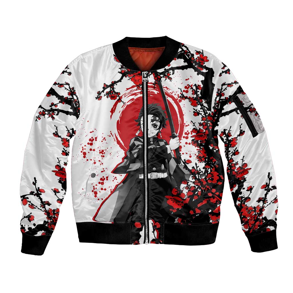 Zenitsu Agatsuma - Demon Slayer Sleeve Zip Bomber Jacket Anime Text ...