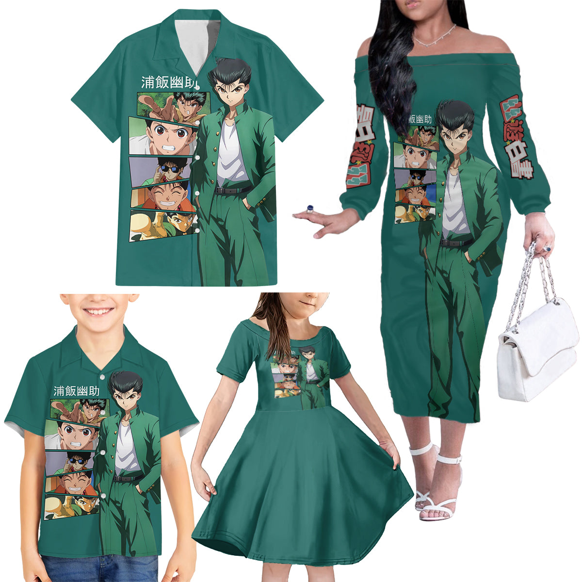 Yusuke Urameshi Family Matching Off The Shoulder Long Sleeve Dress and ...