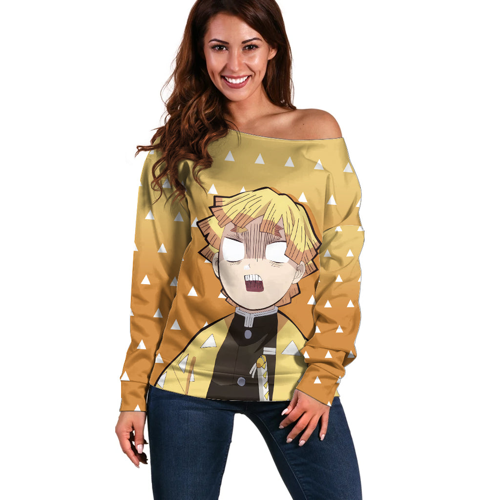 Kimetsu Zenitsu Off Shoulder Sweater Demon Slayer Anime Funny Style ...