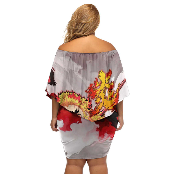 Rengoku Kyoujurou - Demon Slayer Off Shoulder Short Dress Anime Style TS04