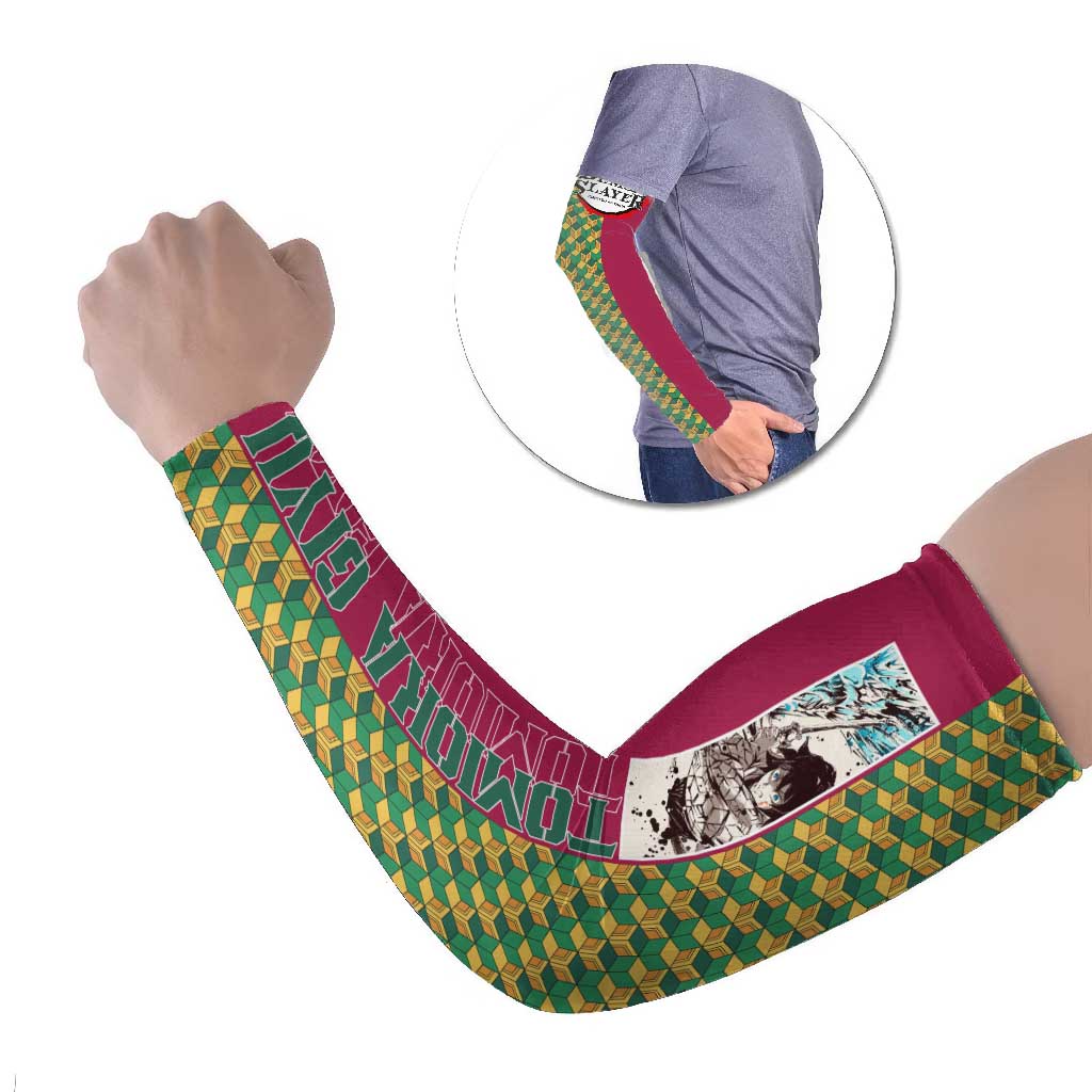 Giyu Tomioka Demon Slayer Arm Sleeves with Red Green Geometric Pattern ...