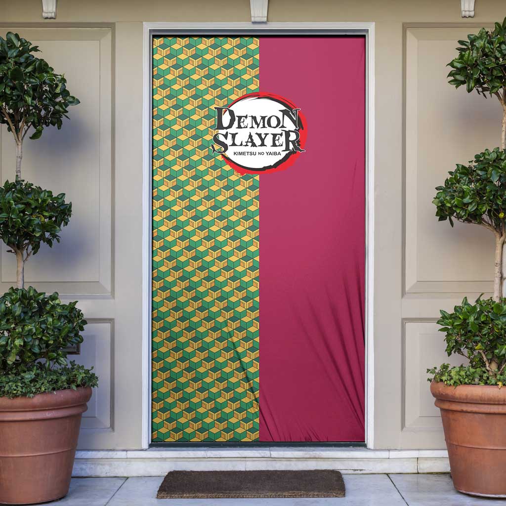 Giyu Tomioka Demon Slayer Door Cover with Red Green Geometric Pattern ...