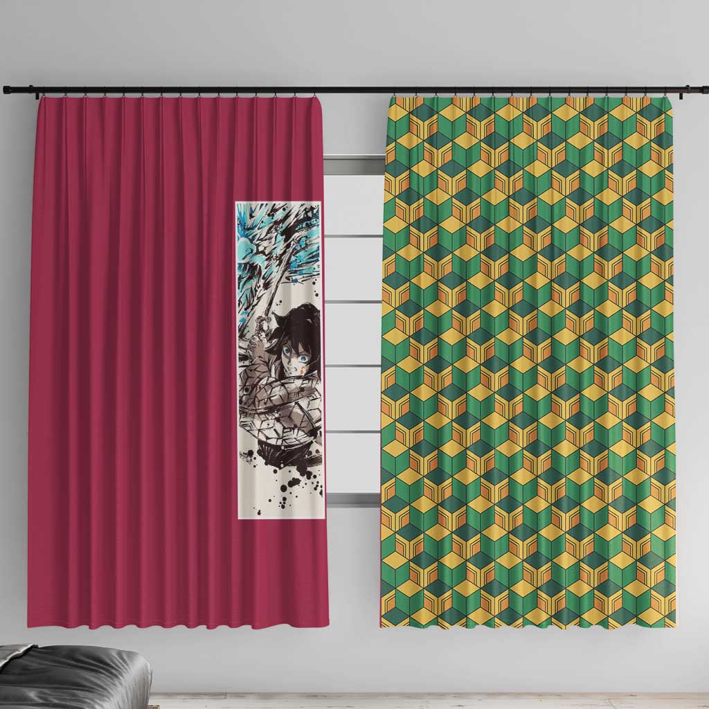 Giyu Tomioka Demon Slayer Window Curtain with Red Green Geometric ...